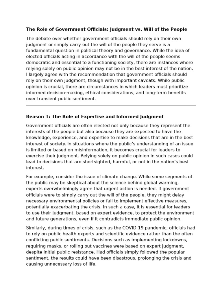 The Role of Government Officials | PDF | Public Opinion | Judgment (Law)