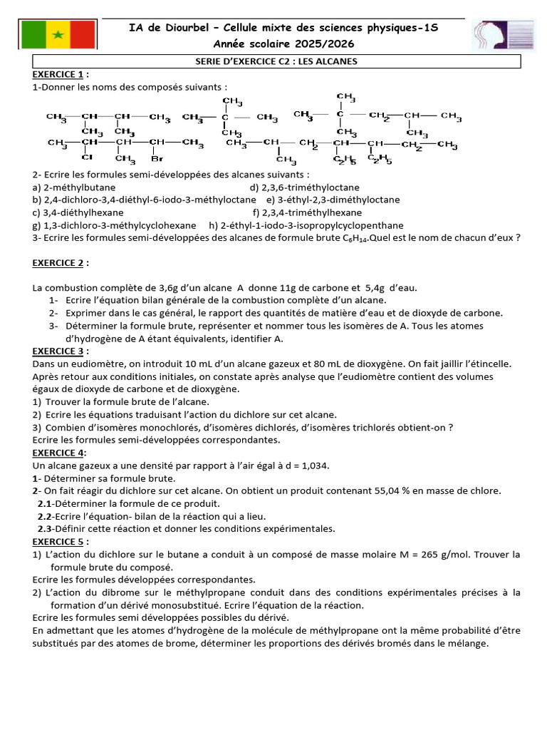 Exercices sur les Alcanes en Chimie | PDF | Alcane | Hydrocarbures