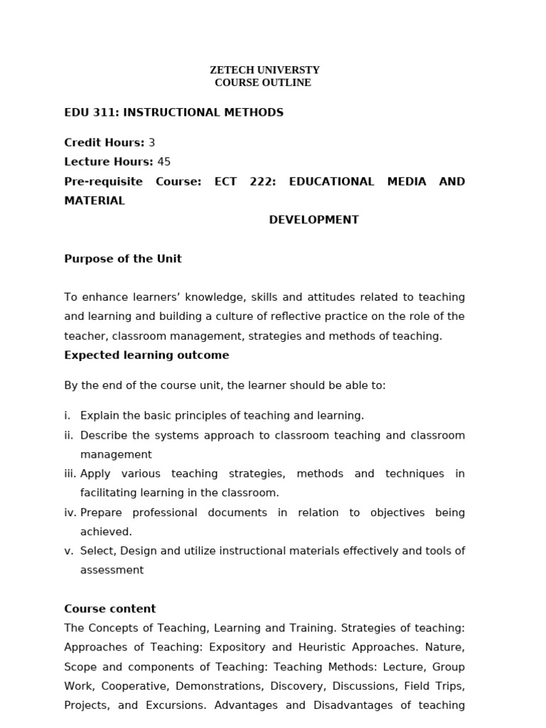 Instructional Methods Course Outline | PDF | Learning | Inquiry Based ...