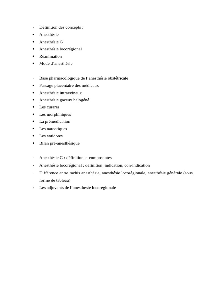 Concepts clés de l'anesthésie médicale | PDF | Anesthésie | Antalgique