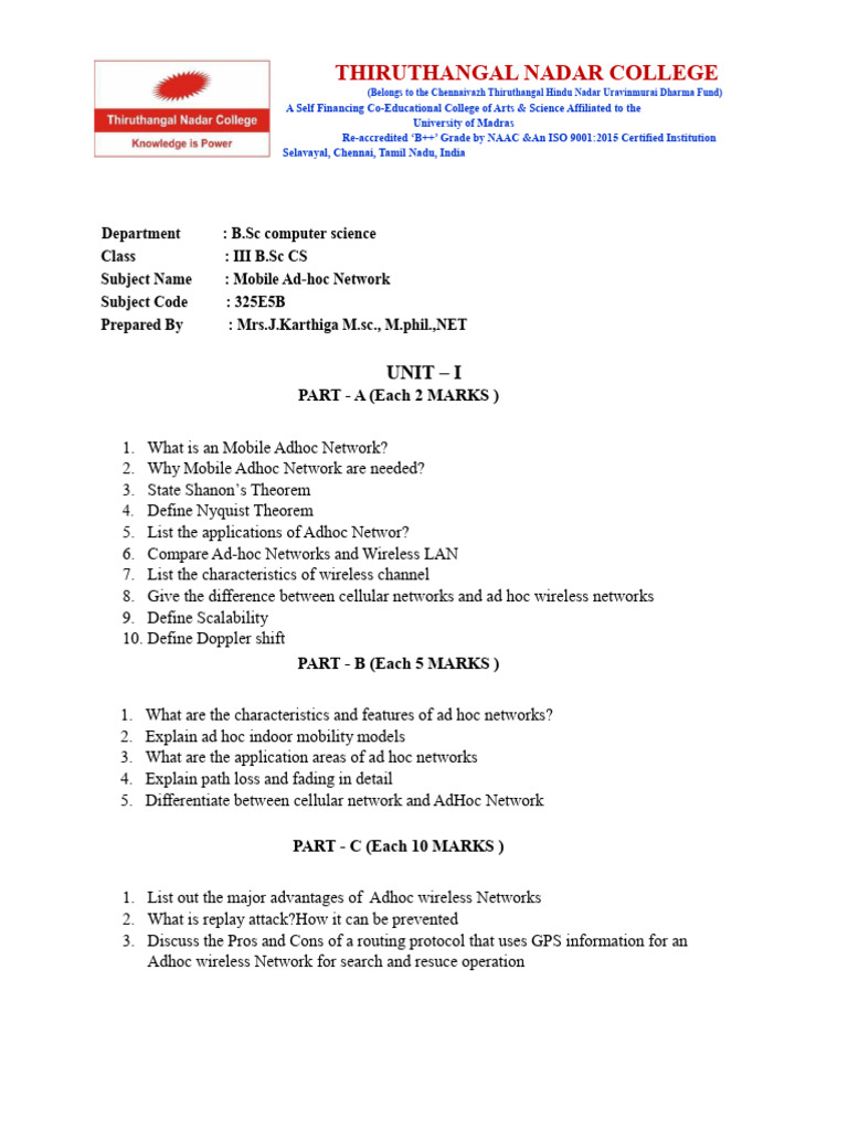 Mobile Ad-hoc Network Study Guide | PDF | Computer Network | Wireless ...