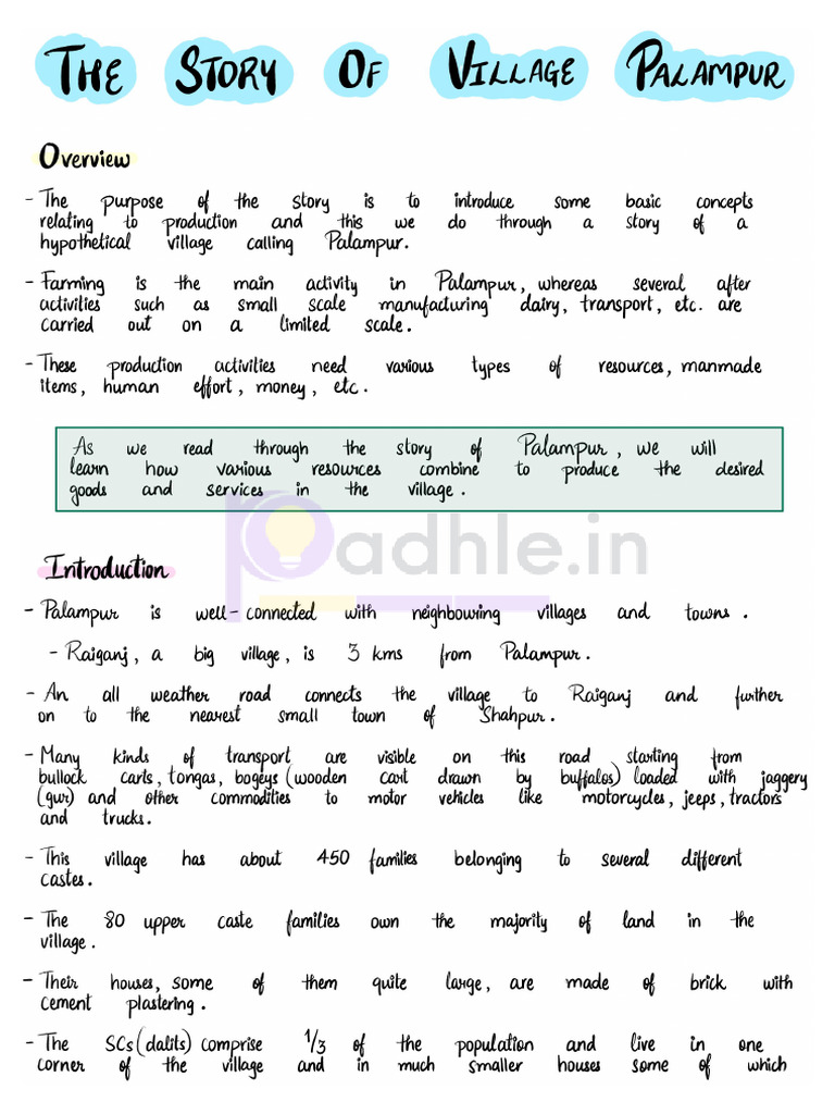 The Story of Village Palampur - Padhle Class 9 Social Science | PDF