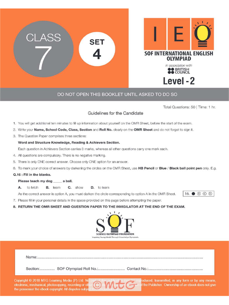 Ieo Class 7 Level 2 Set 4 | PDF