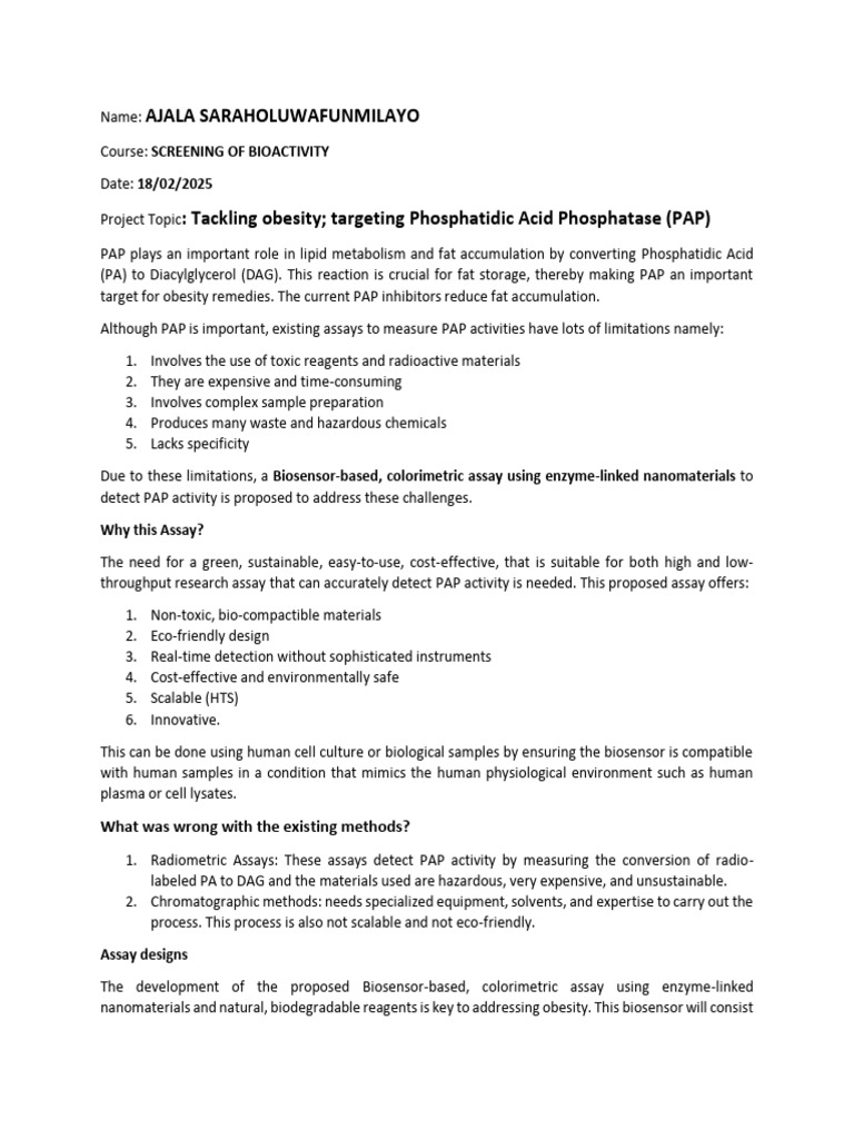 Tackling Obesity Innovative Assay | PDF | Biosensor | Assay