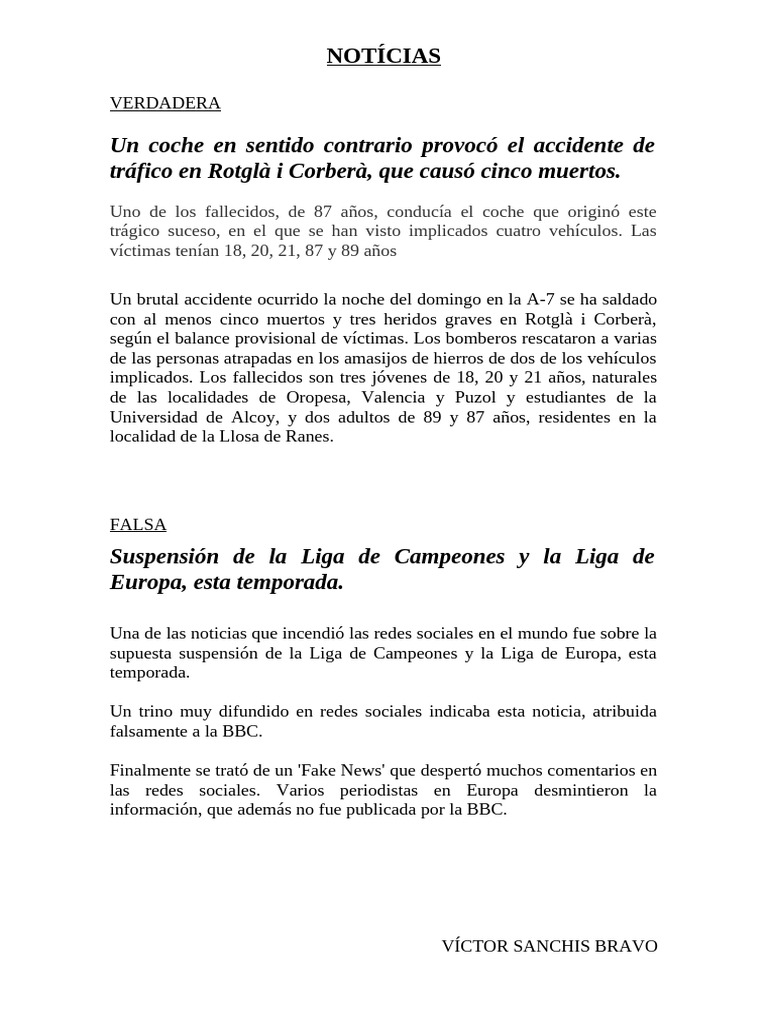 Noticia Verdadera y Noticia Falsa | PDF