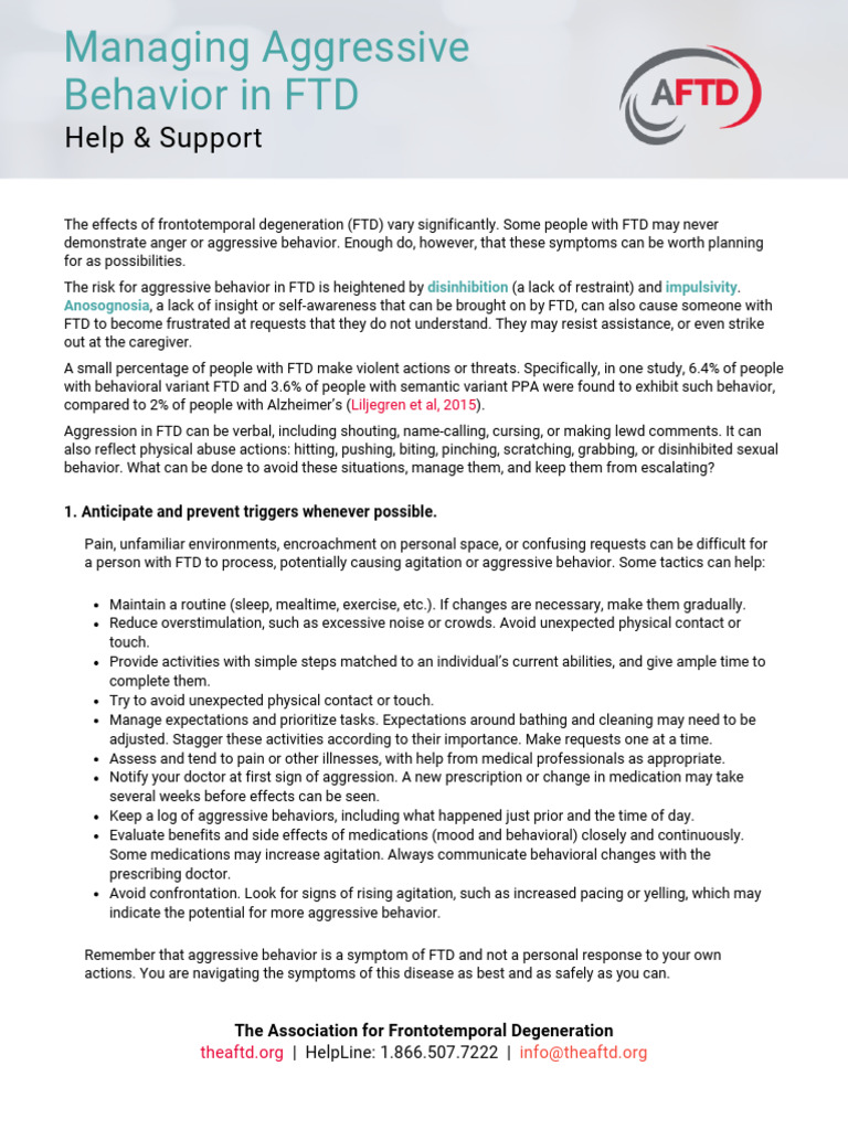 Managing Aggressive Behavior | PDF | Aggression | Dementia