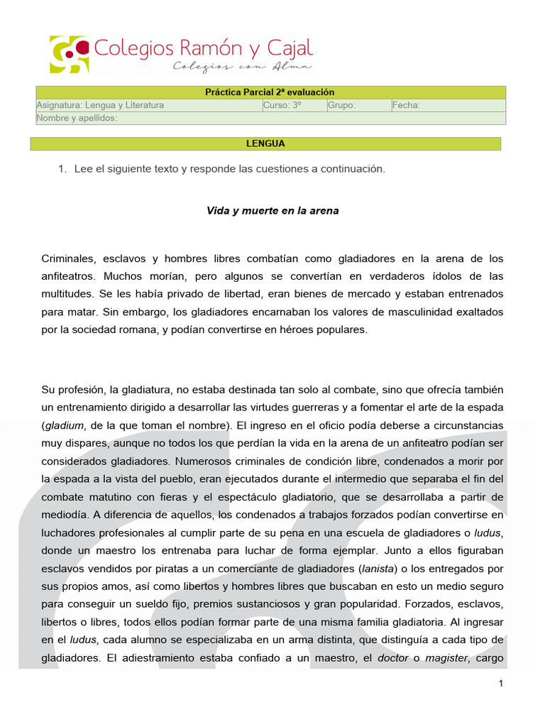 3ºeso-Práctica Parcial 2 Ev. | PDF | Gladiador