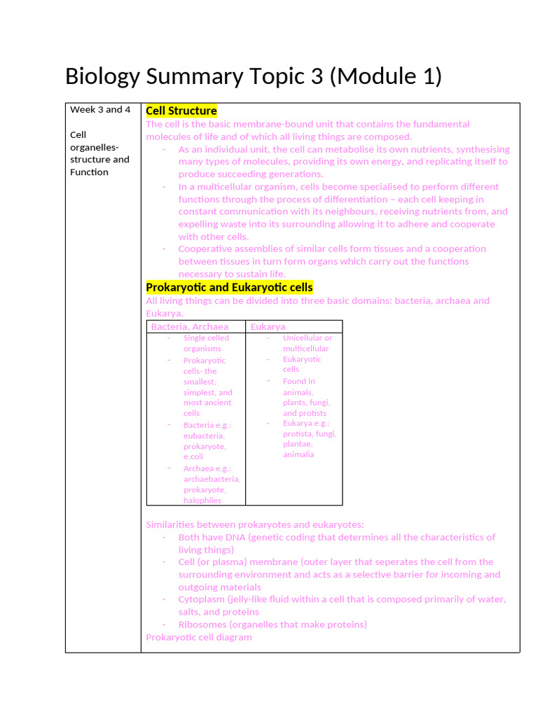 Biology Summary Topic 3 | PDF | Cell (Biology) | Enzyme