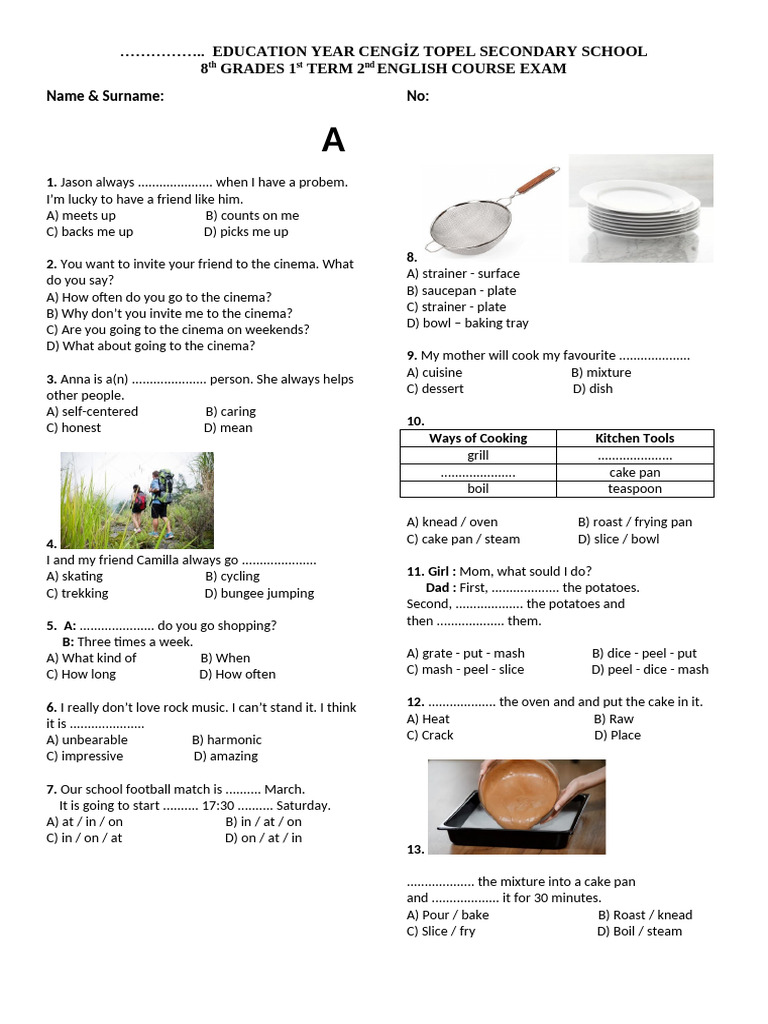 8th Grade English Exam Questions | PDF | Cakes | Western Cuisine