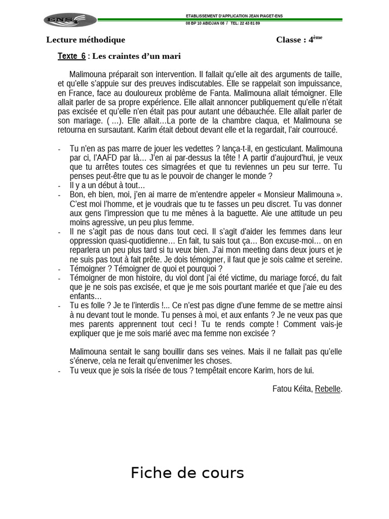 Les craintes d'un mari : témoignage et débat | PDF | Phrase | Sujet ...