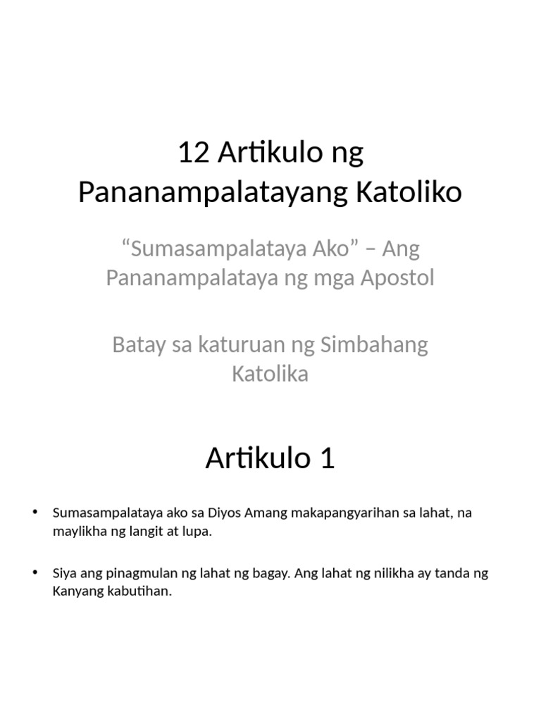 12 Artikulo NG Pananampalataya | PDF
