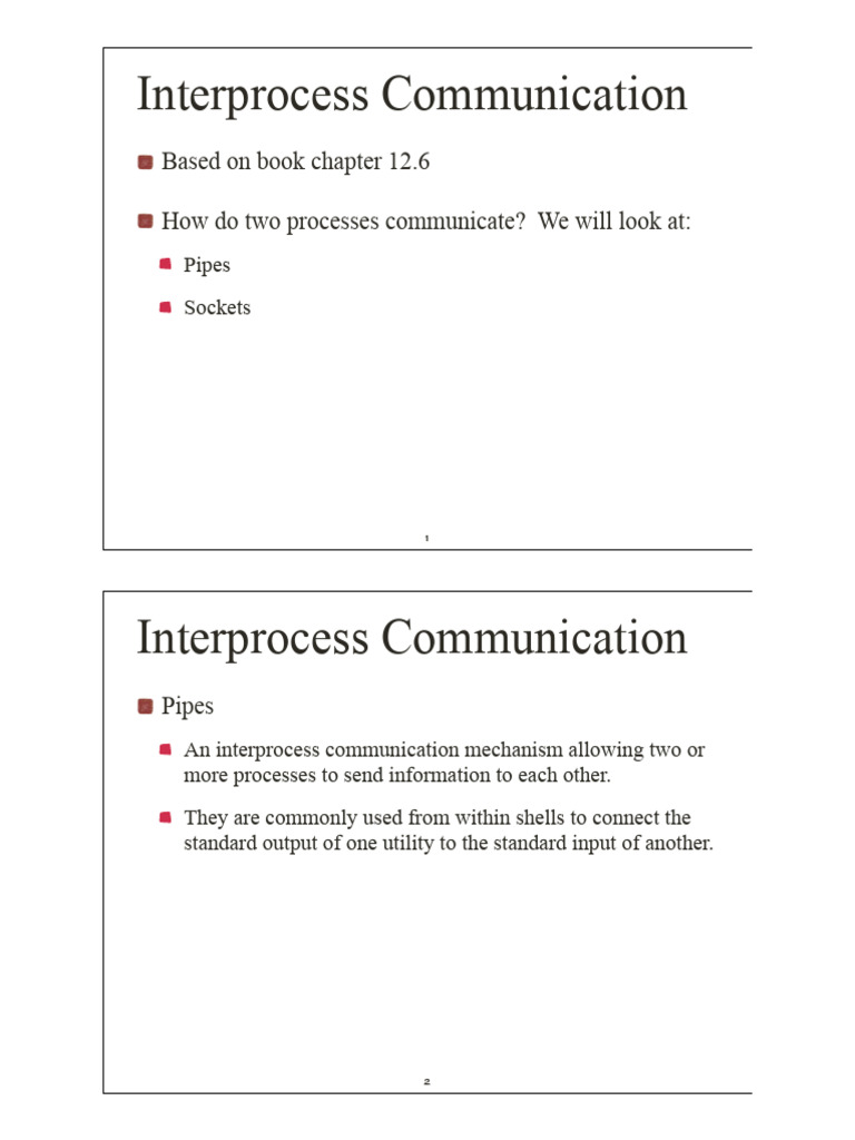 Interprocess Communication: Based On Book Chapter 12.6 How Do Two ...