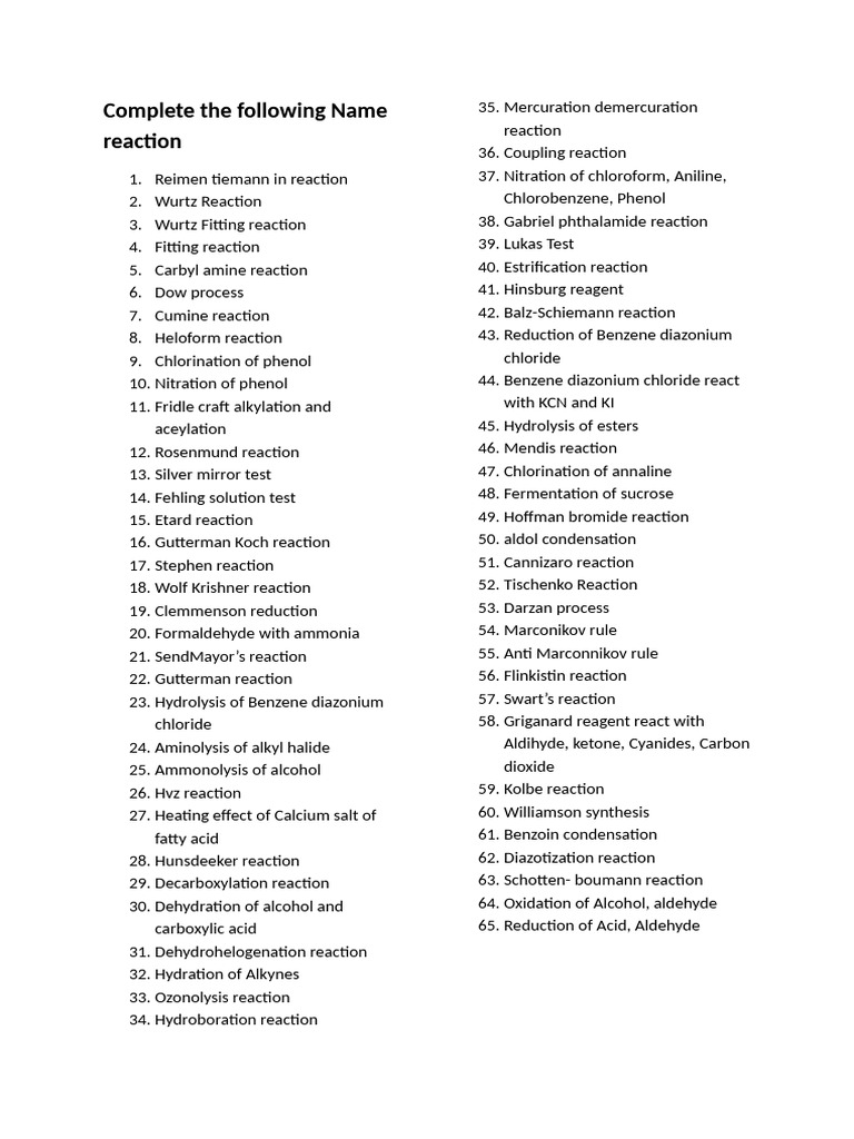 Comprehensive List of Organic Reactions | PDF | Aldehyde | Chemical ...