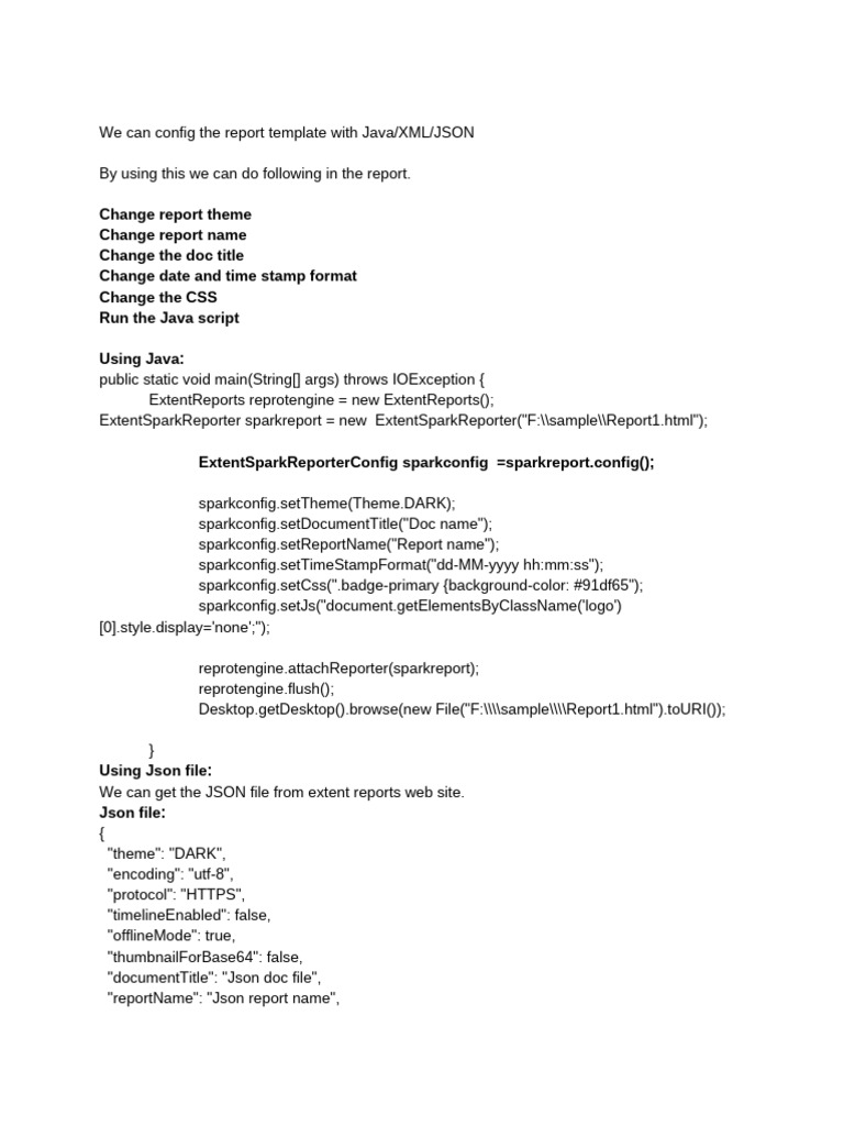 Extent Report Configuration Using Java, XML Ad JSON | PDF