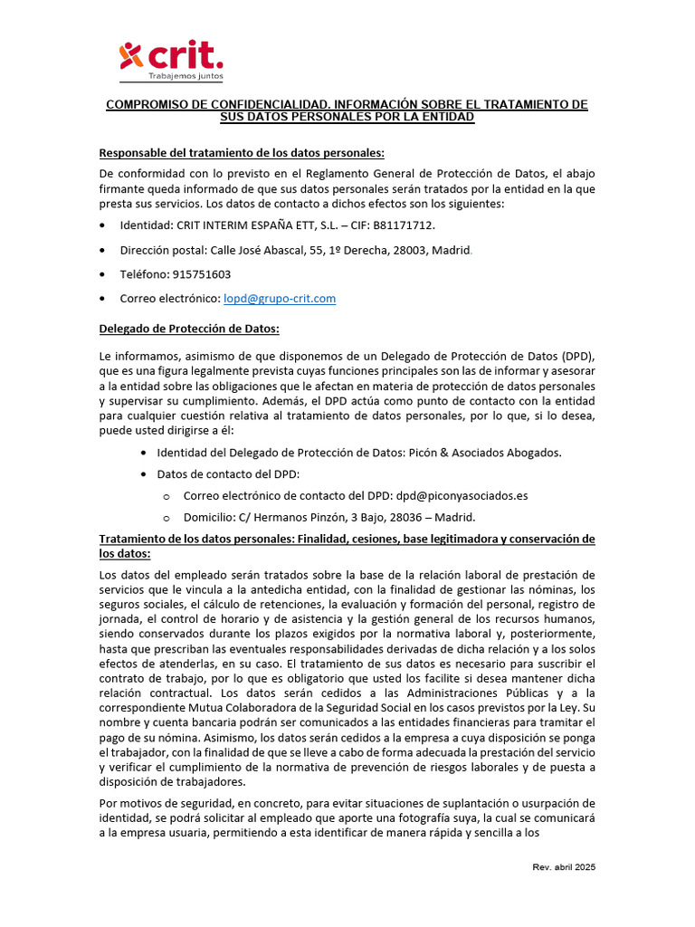 Tratamiento de Datos Personales en CRIT | PDF | Derecho laboral ...