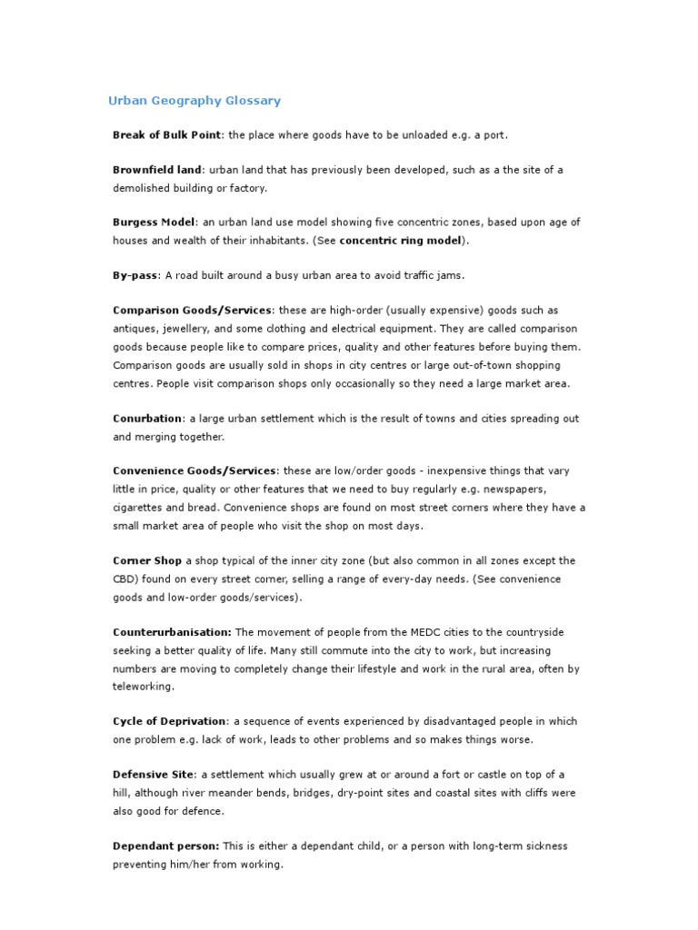 Urban Geography Glossary | PDF | Supermarket | Slum Urban Geography Glossary | PDF | Supermarket | Slum
