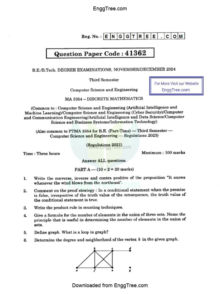 MA3354 Discrete Mathematics Nov Dec 2024 Question Paper Download | PDF