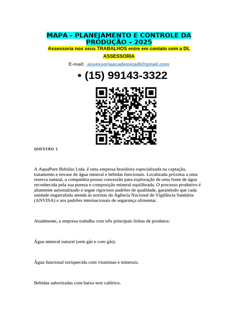 Mapa - Planejamento e Controle Da Produção - 2025 | PDF | Logística ...
