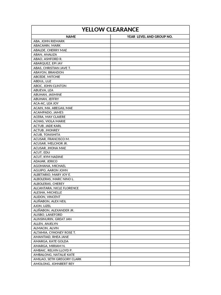 Yellow Clearance List of Students | PDF
