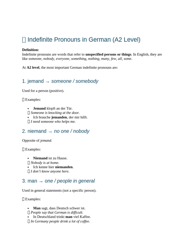 A2 Indefinite Pronouns | PDF | Languages | Foreign Language Studies