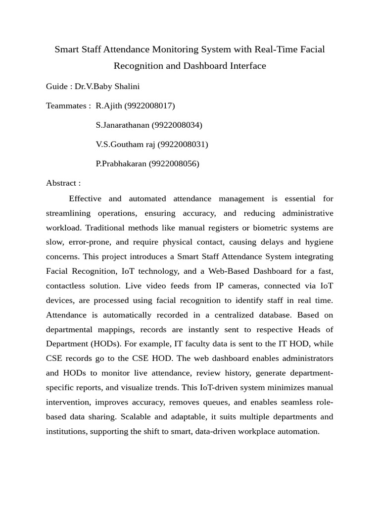 Smart Staff Attendance Monitoring System With Real | PDF
