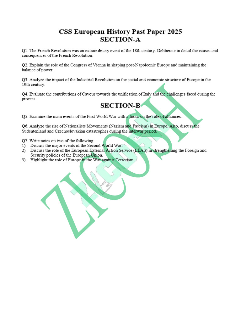 2025 CSS European History Exam Paper | PDF