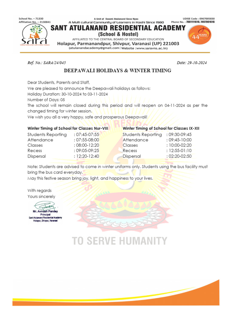 Deepawali Holiday Notice | PDF