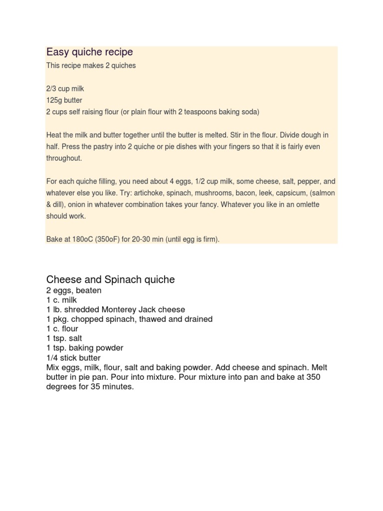 Quiche Recipes | PDF | Home & Garden