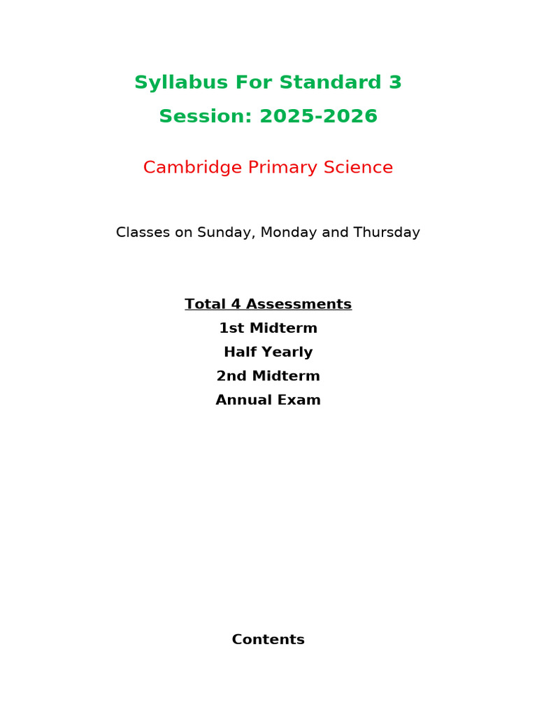Science Syllabus For Standard 3 | PDF | Moon | Earth