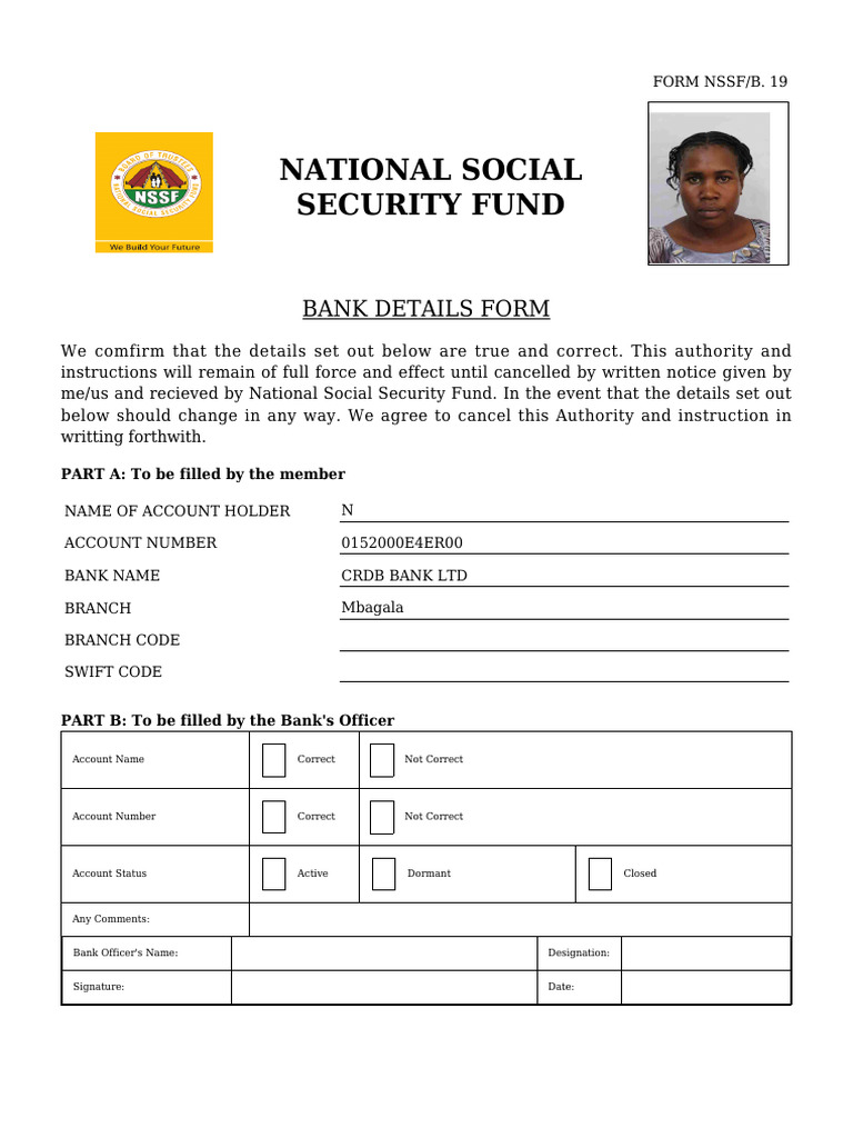 NSSF Bank Details Form Template | PDF