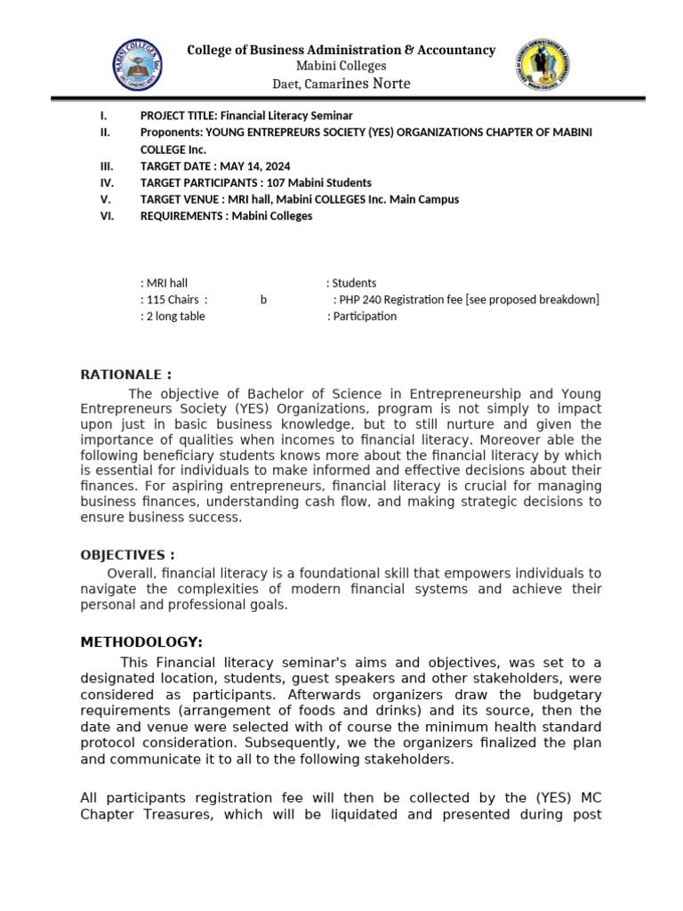 Project Proposal Fin. Lit. | PDF | Financial Literacy