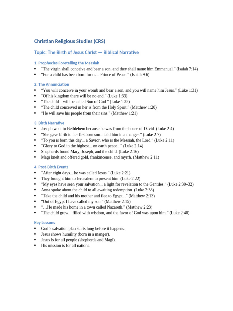 Birth of Jesus: Biblical Overview | PDF