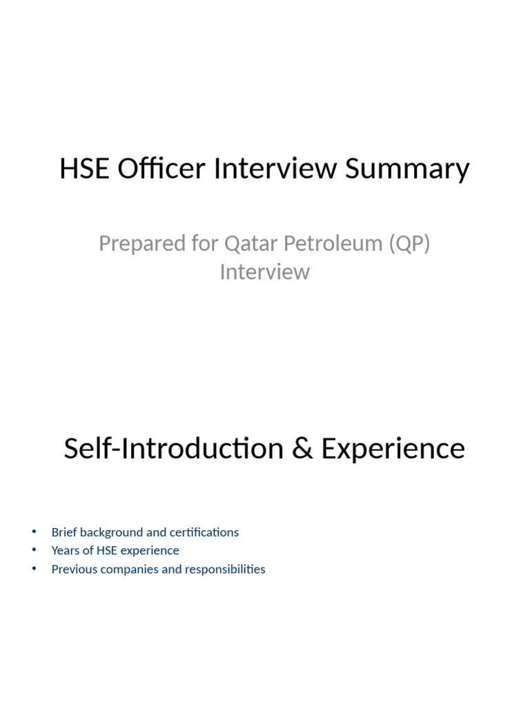 HSE Interview Summary | PDF