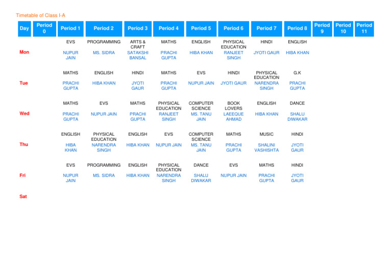 Timetable 1 A | PDF