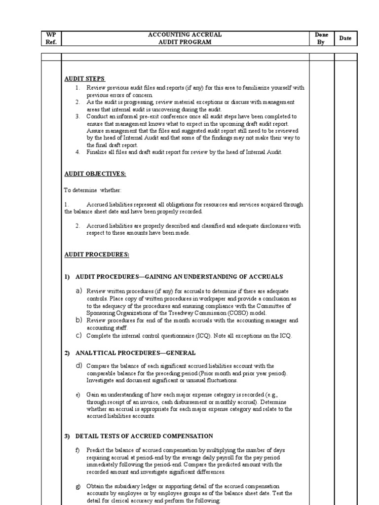 Accruals Audit Program | Accrual | Balance Sheet