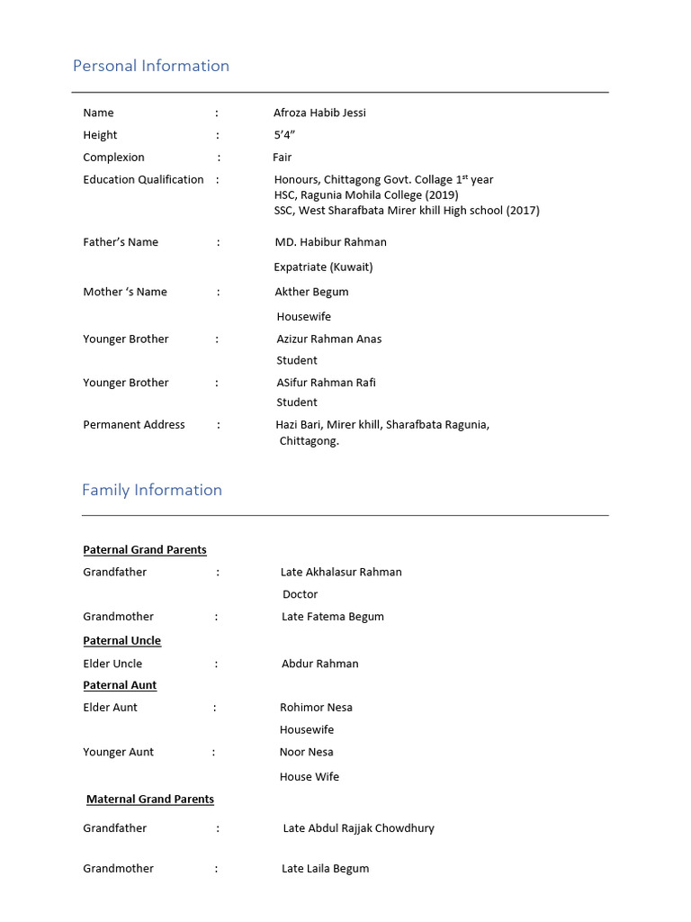 Afroza Habib Bio Data-1 | PDF