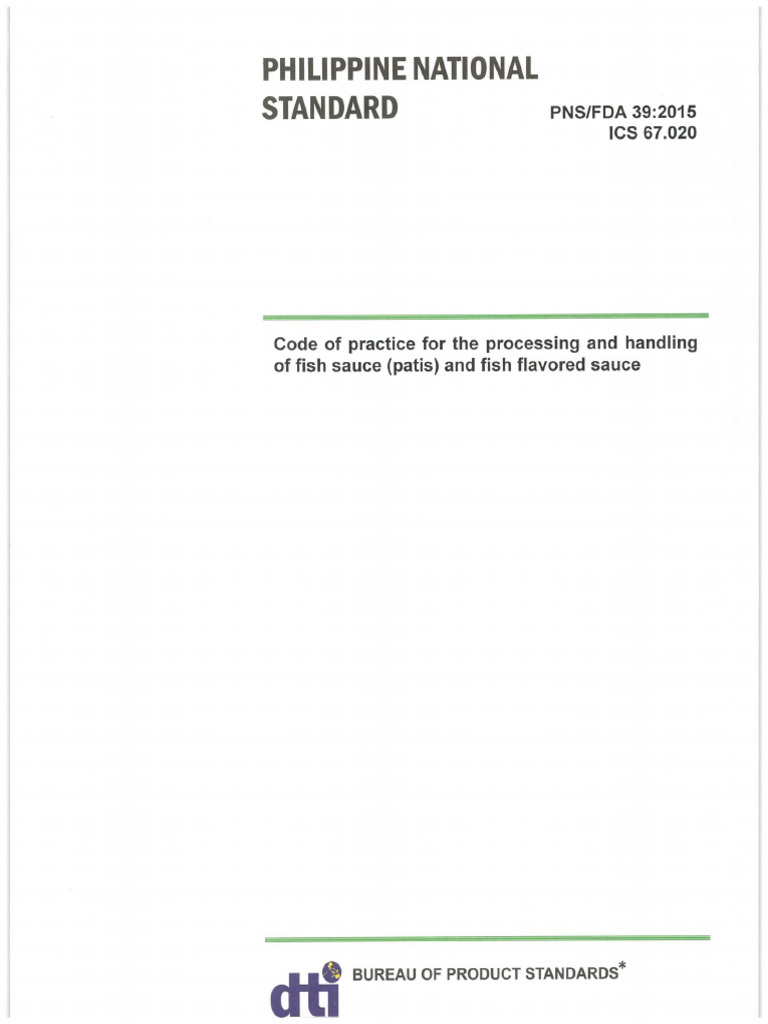 PNS FDA 39 2015 COP For The Processing and Handling of Fish Sauce ...