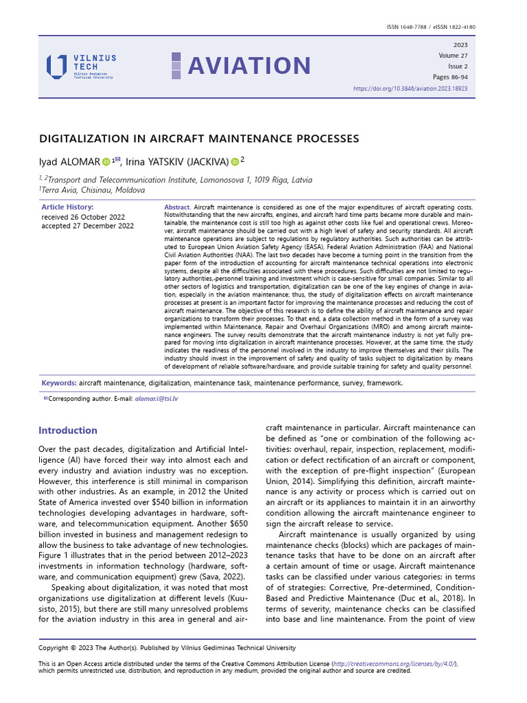 Aviation: Digitalization in Aircraft Maintenance Processes | PDF | Aviation