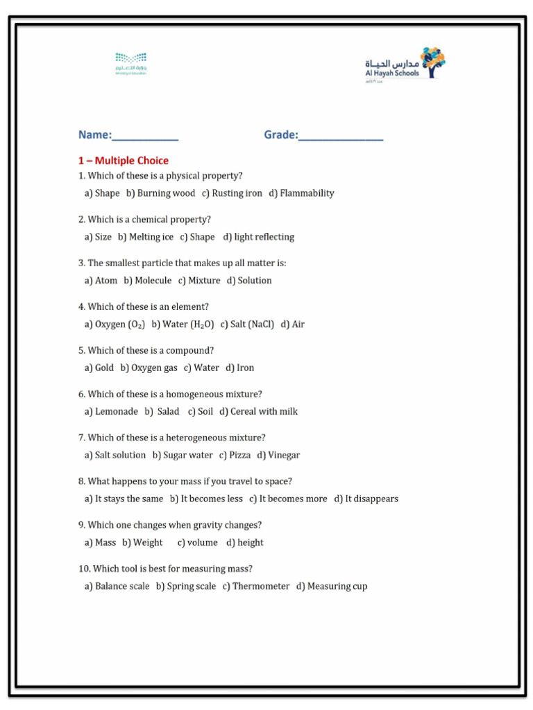 Grade6 Science Quiz With Answers Sample | PDF