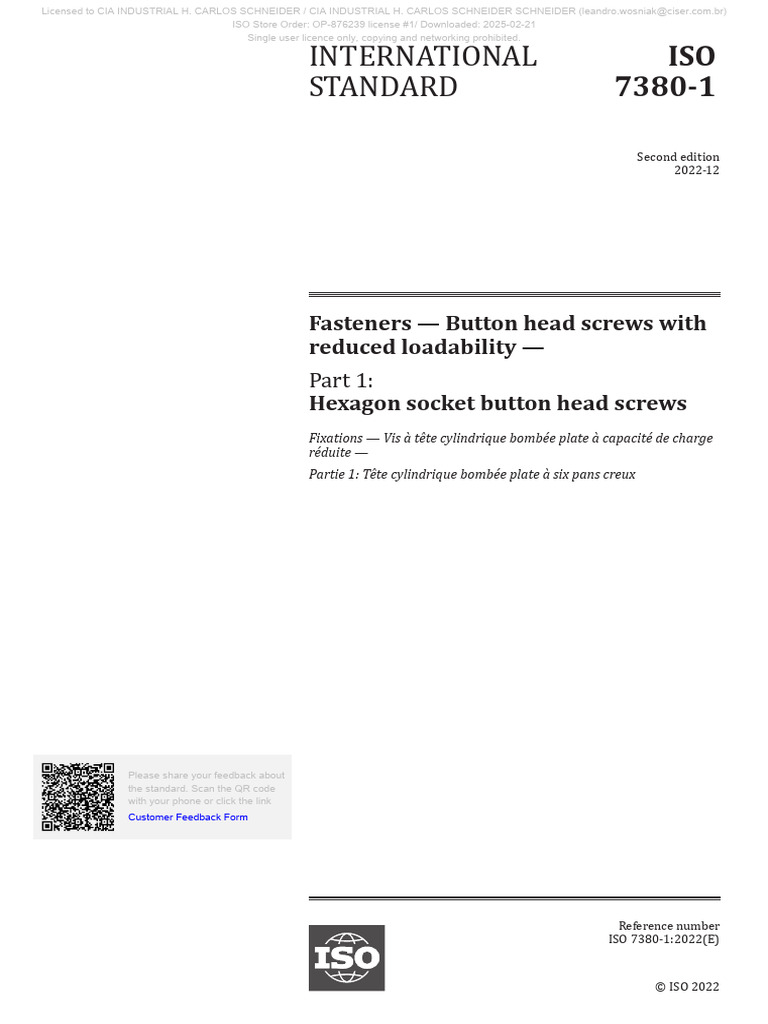 ISO 7380-1:2022 Button Head Screws | PDF | Screw