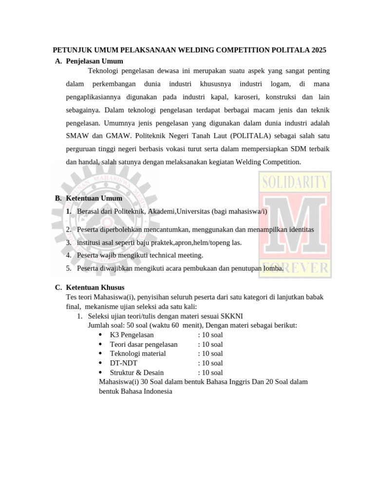 Panduan Welding Competition POLITALA 2025 | PDF