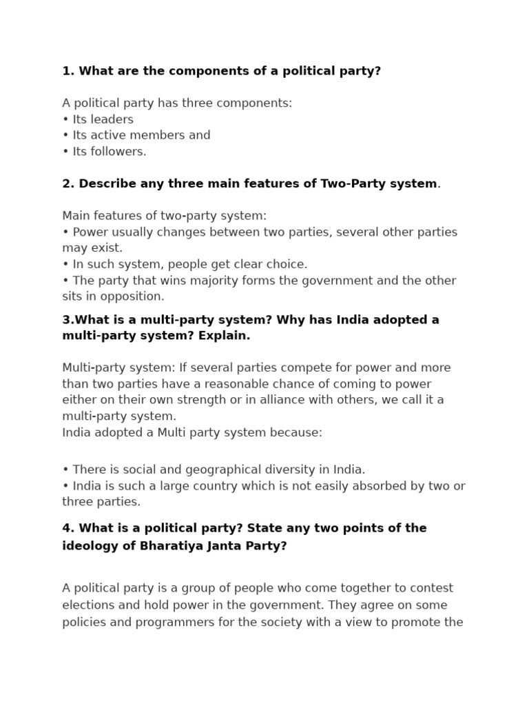 Political Parties Exercise | PDF | Political Parties | Elections
