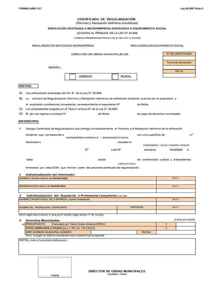 Formulario 12.7 Ley 20.898 Titulo II | PDF