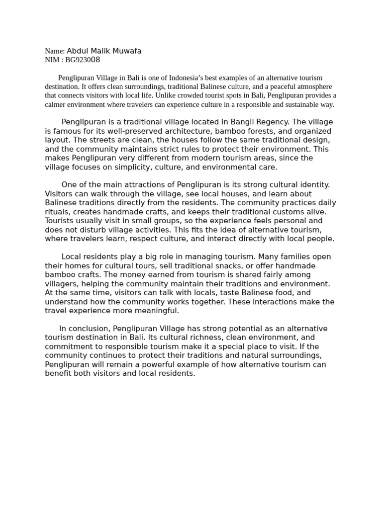 Abdul Malik M. - Essay - Alternative Tourism | PDF