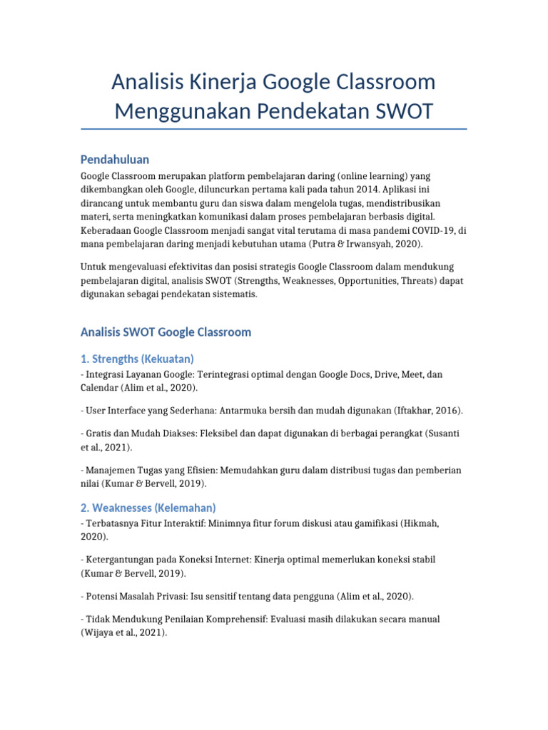 Analisis Kinerja Google Classroom SWOT | PDF