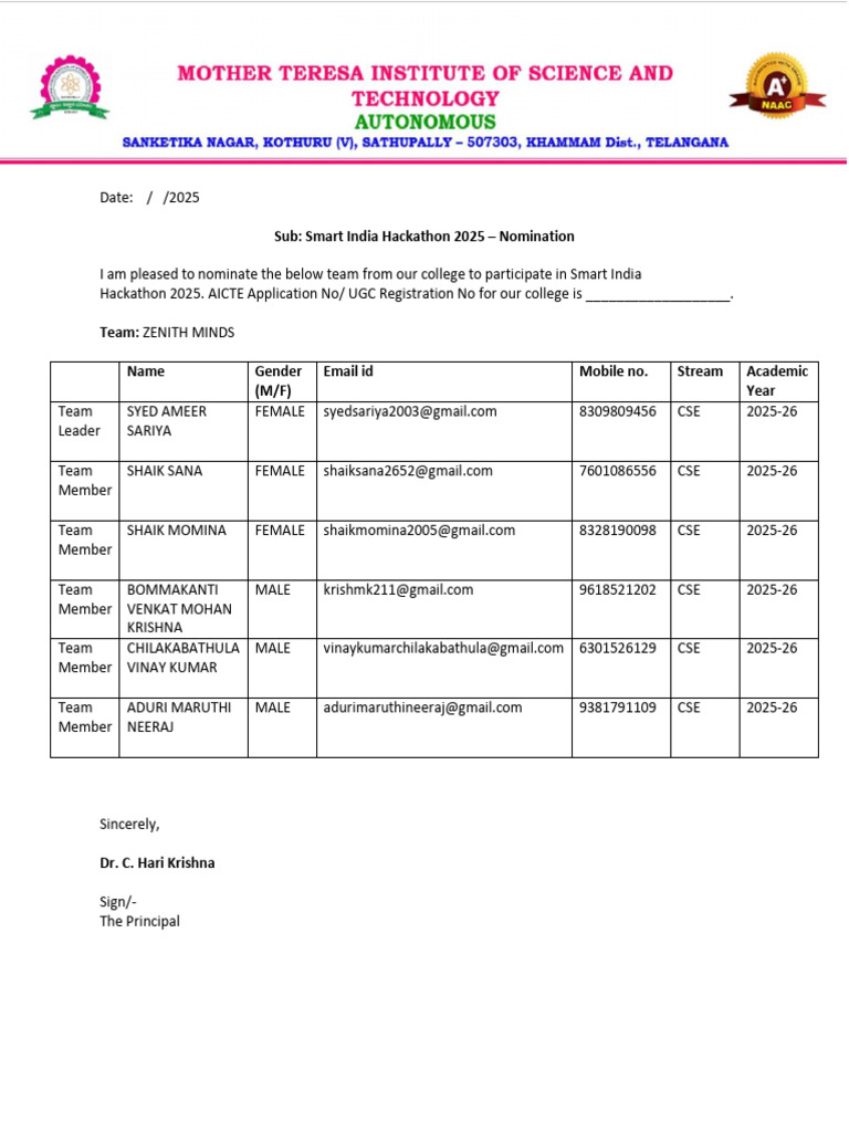 College Authorization Letter SIH2025 | PDF