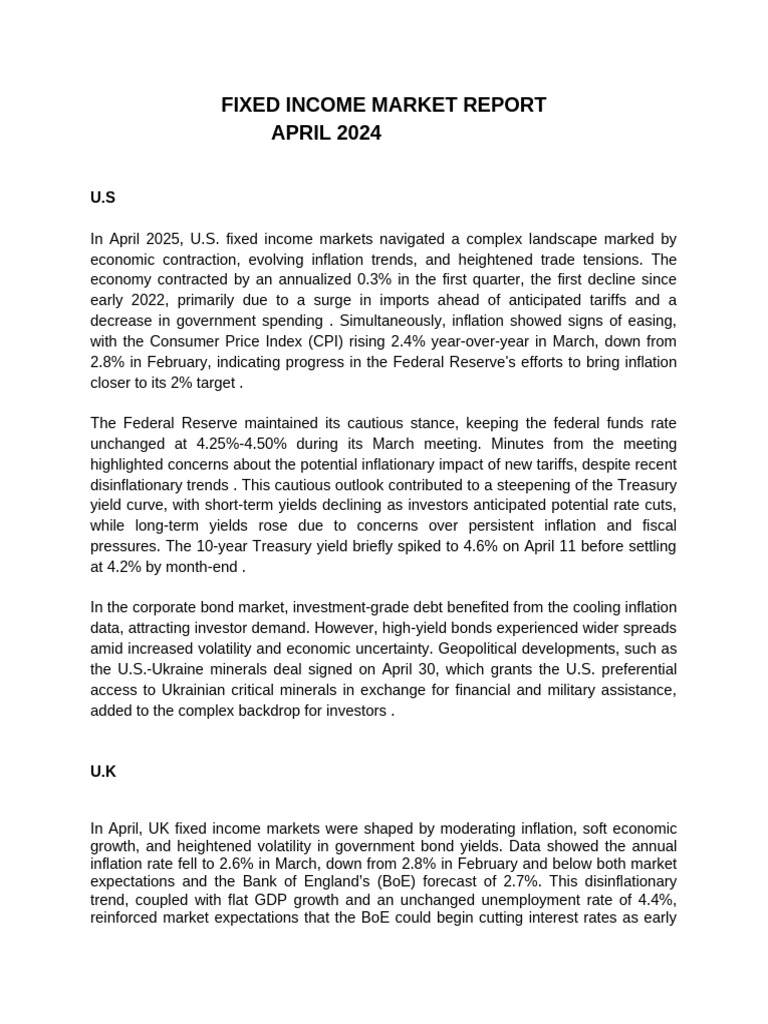 April 2025 Fixed Income Market Report | PDF | Inflation | Bond Market