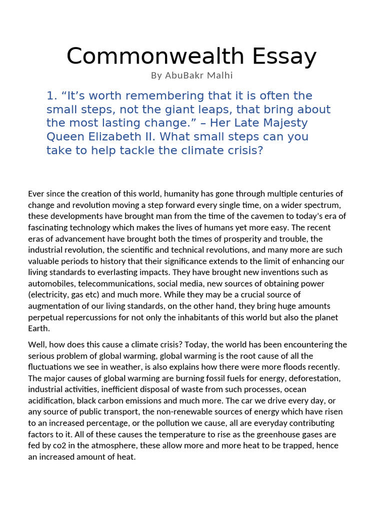 CommonWealth Essay | PDF | Climate Change | Greenhouse Effect