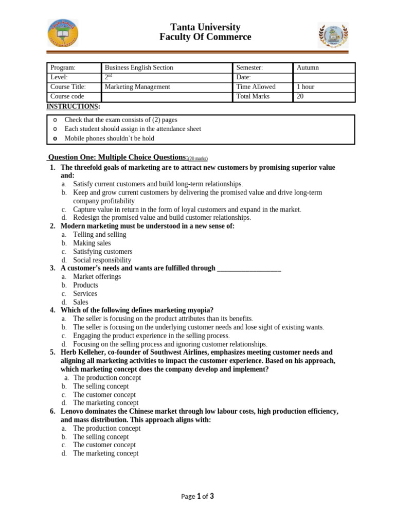 Marketing Management - Midterm Exam | PDF | Marketing | Behavior