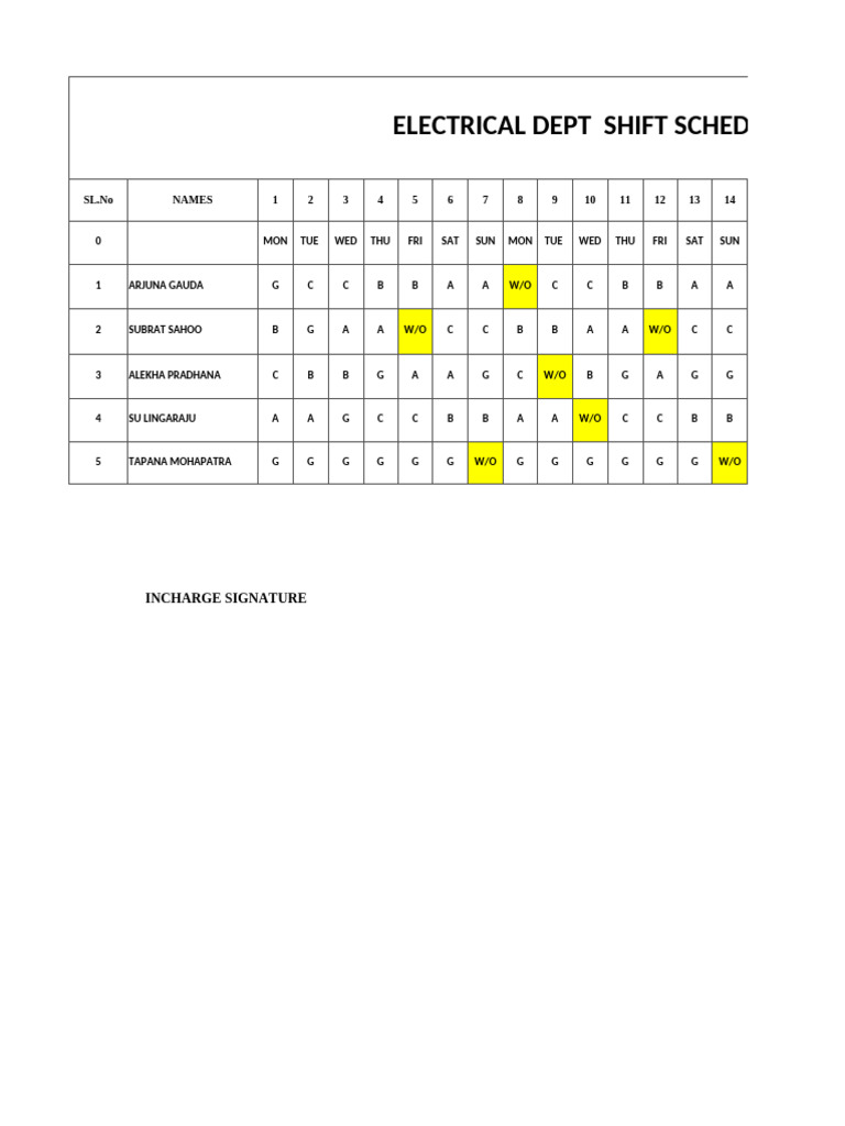 December 2025 Electrical Shift Schedule | PDF